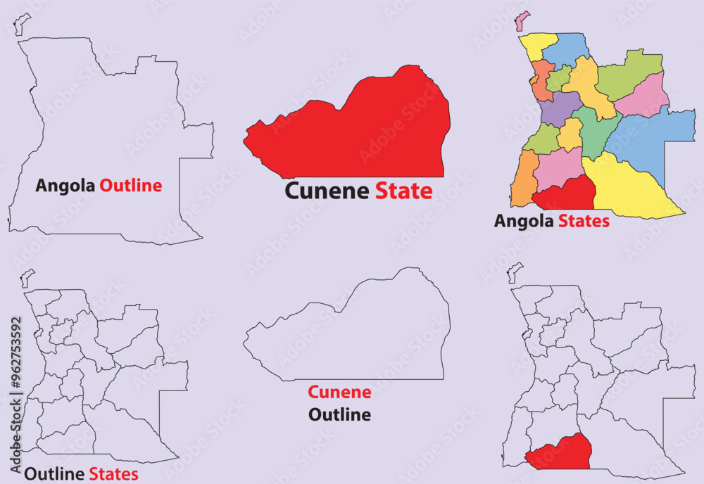 Cunene map vector of Angola, Cunene line map, Cunene with city map ...
