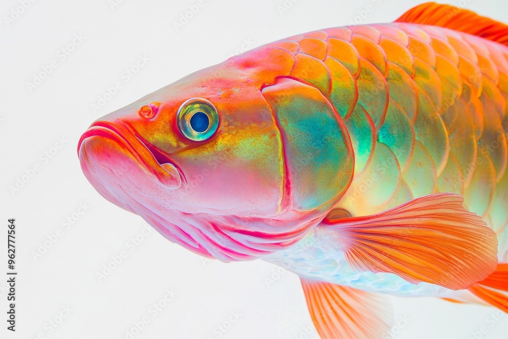 Mystic portrait of Super Red Arowana Fish in studio, copy space on ...