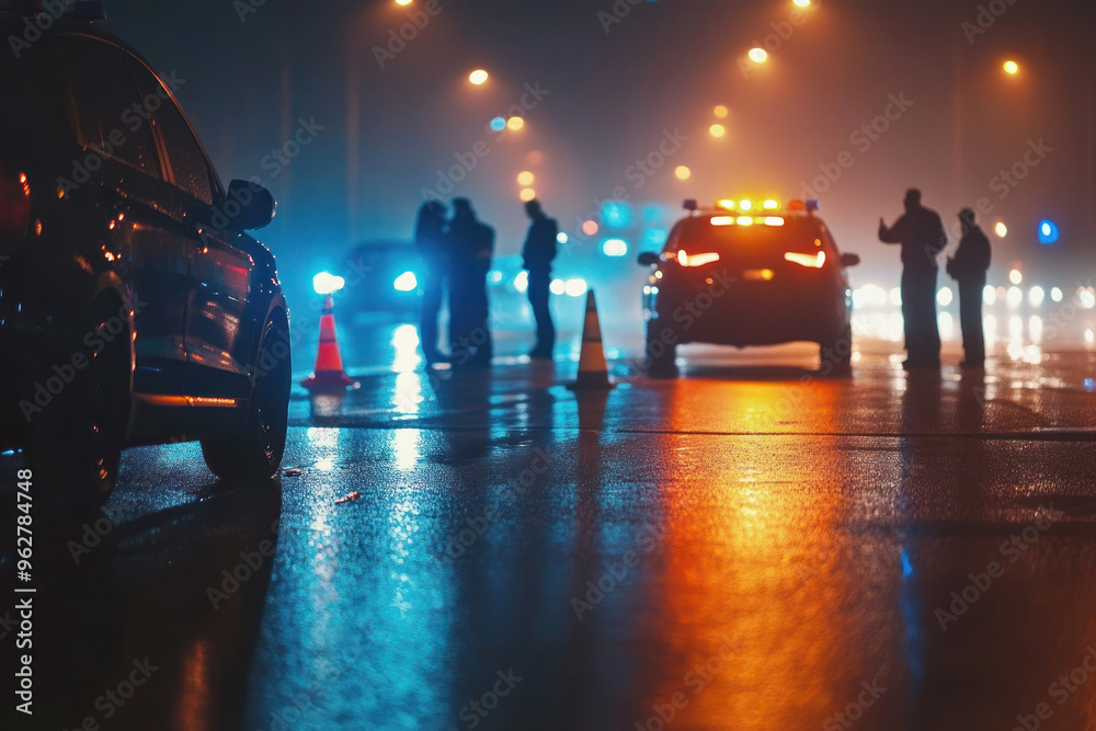 Police checkpoint at night with officers checking for drunk drivers on ...