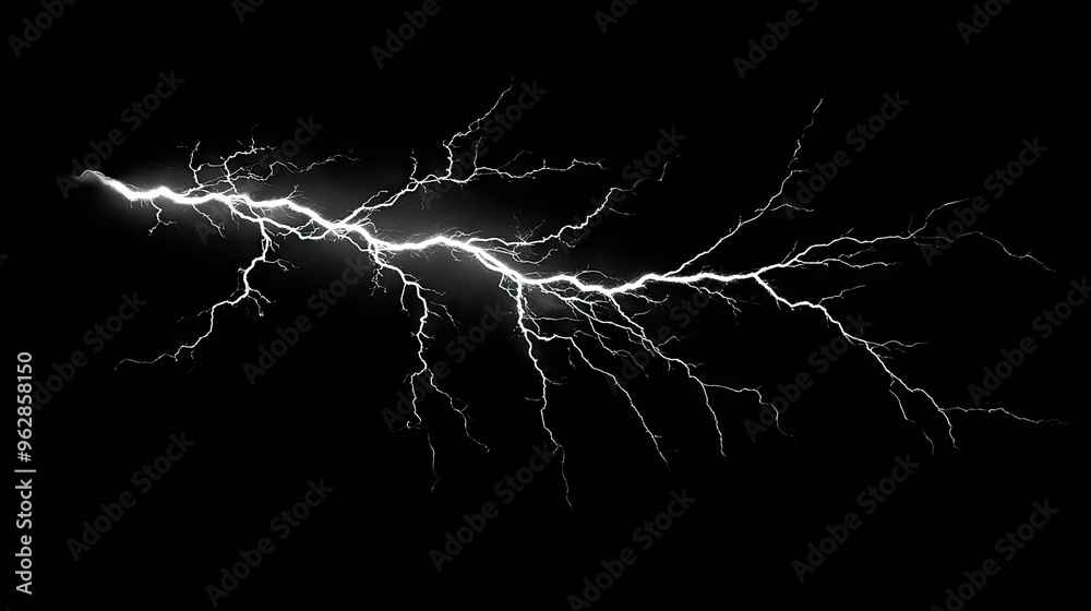 Striking image of a massive lightning bolt with branching arcs, set ...