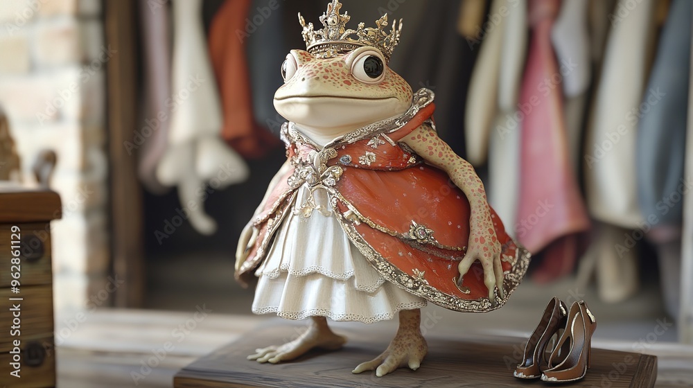Royal Toad Queen in a Dress and Crown, Standing Next to a Wardrobe ...