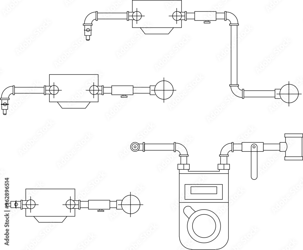Vector sketch illustration of detailed design drawing of gas flow ...