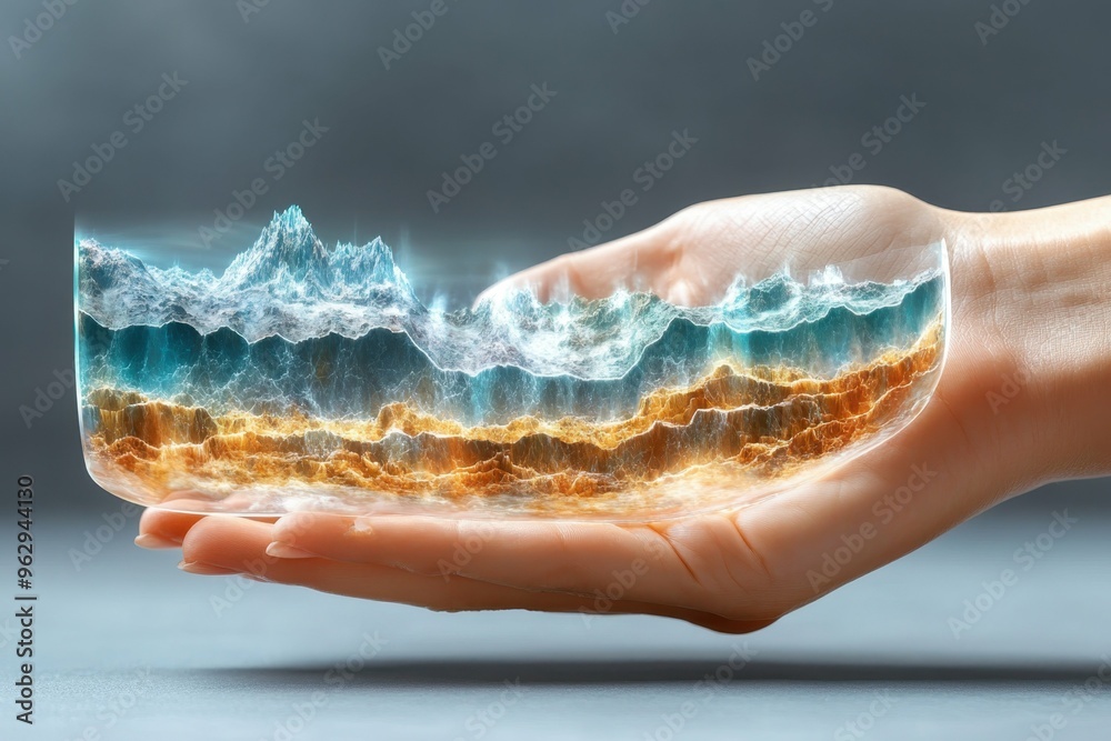 A hologram of earth layers being fractured by fluid injection, showing ...