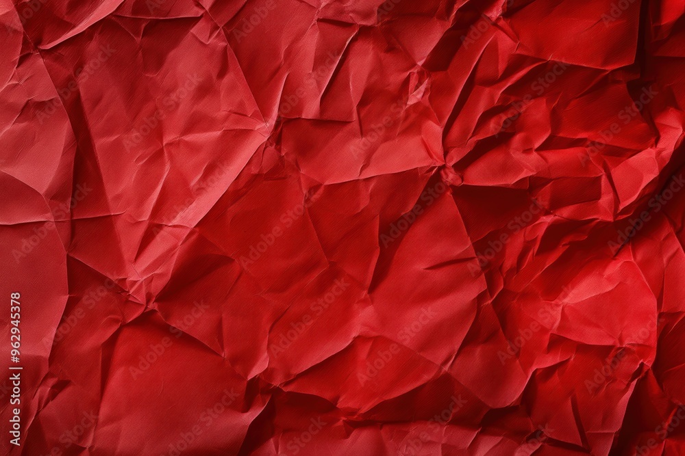 Crumpled red paper texture background with folded creases. Close-up ...