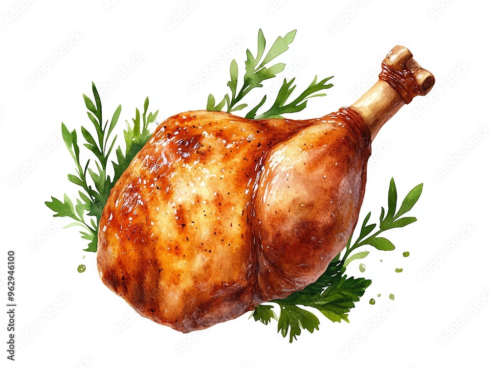 Turkey leg clipart, Thanksgiving food element, watercolor illustration ...