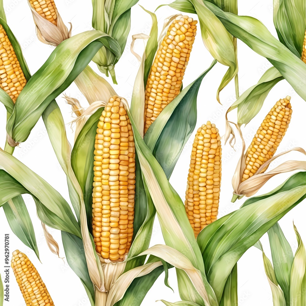 Watercolor Corn husk, outline, clipart design, isolated on white ...