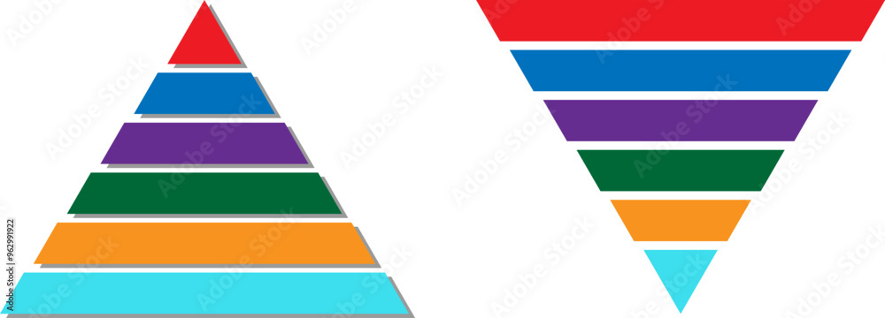 Six numbered layers hierarchical structure of a colorful pyramid chart ...