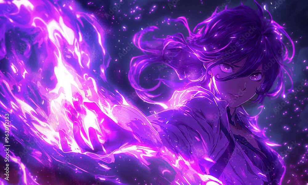 anime a female fighter do lighting strike on sky with his magic sowrd ...