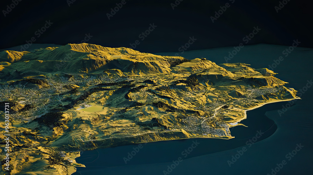 Technical aerial visual, 3D LiDAR GIS aerial map satellite scan model ...