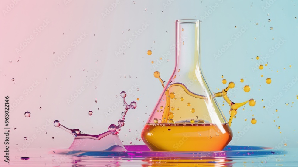 Artistic representation of an acid-base titration, showing the gradual ...