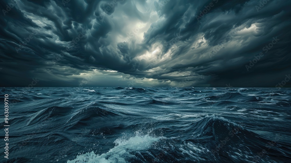 Dramatic cloudy sky over a dark stormy sea 스톡 사진 | Adobe Stock