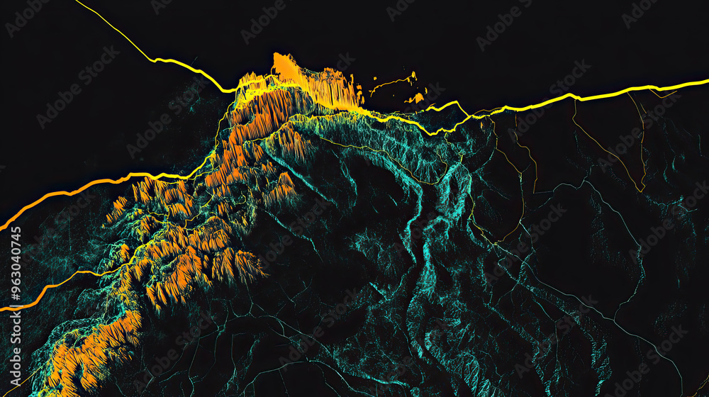 Technical aerial visual, 3D LiDAR GIS aerial map satellite scan model isolated, showing Goma ...