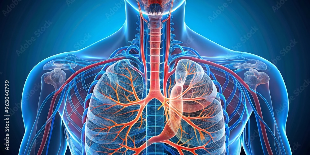 Respiratory System Diagram Illustration Lungs Airway Tubes Medical Art ...