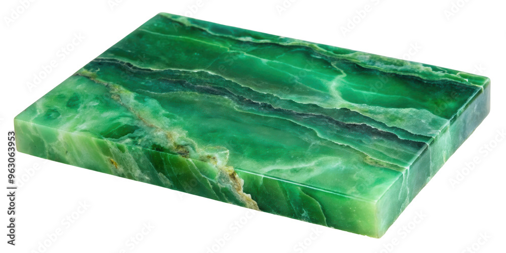 Green marble block featuring natural veins and a smooth surface. The ...
