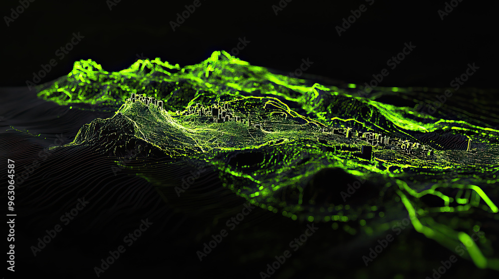 Technical aerial visual, 3D LiDAR GIS aerial map satellite scan model ...