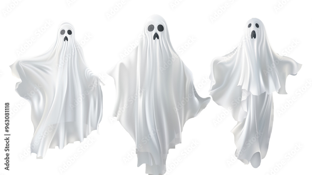 Ghost decorations, multiple angles side top front group, sheet ghosts ...