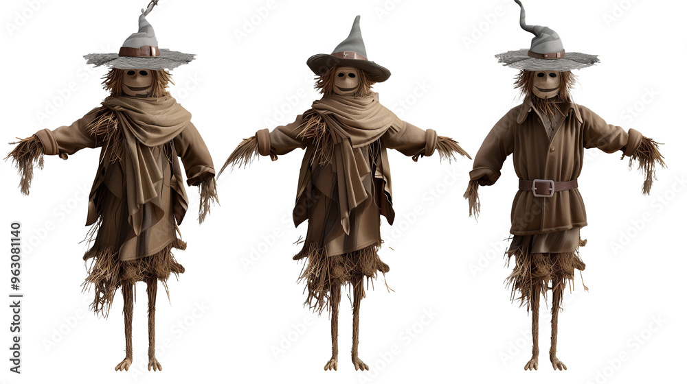 Scarecrow, multiple angles side top front group, classic straw, spooky ...