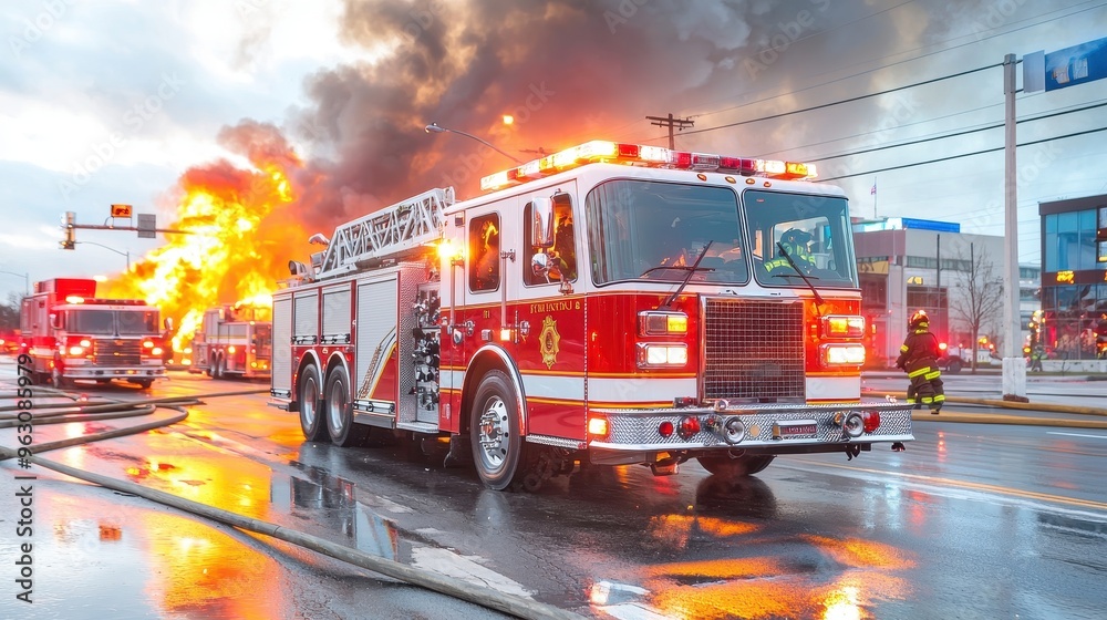 Brave Firefighters Working Together to Douse Massive Inferno with ...