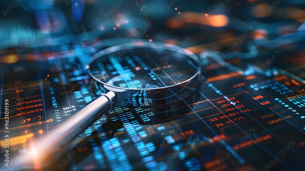 Zdjęcie bez tantiem: Magnifying Glass Highlighting Suspicious Digital ...