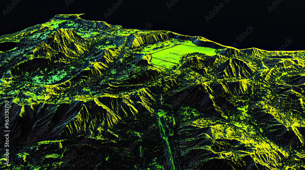 Technical aerial visual, 3D LiDAR GIS aerial map satellite scan model ...