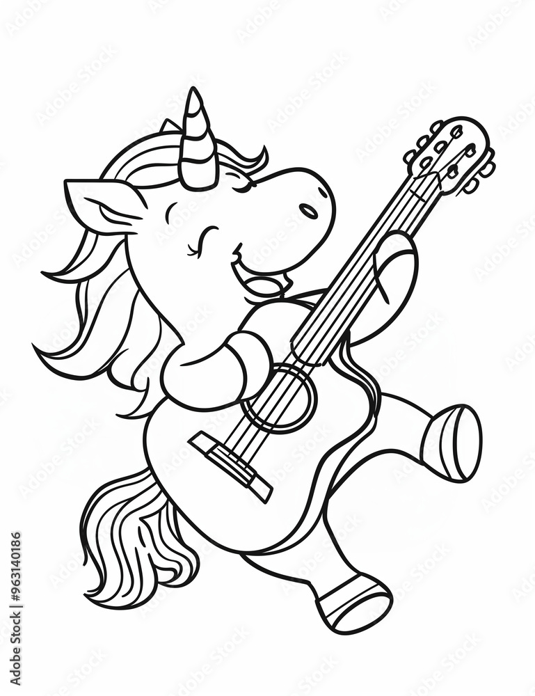 Guitarist Unicorn Rockstar Coloring Pages: Shredding Magical Riffs ...