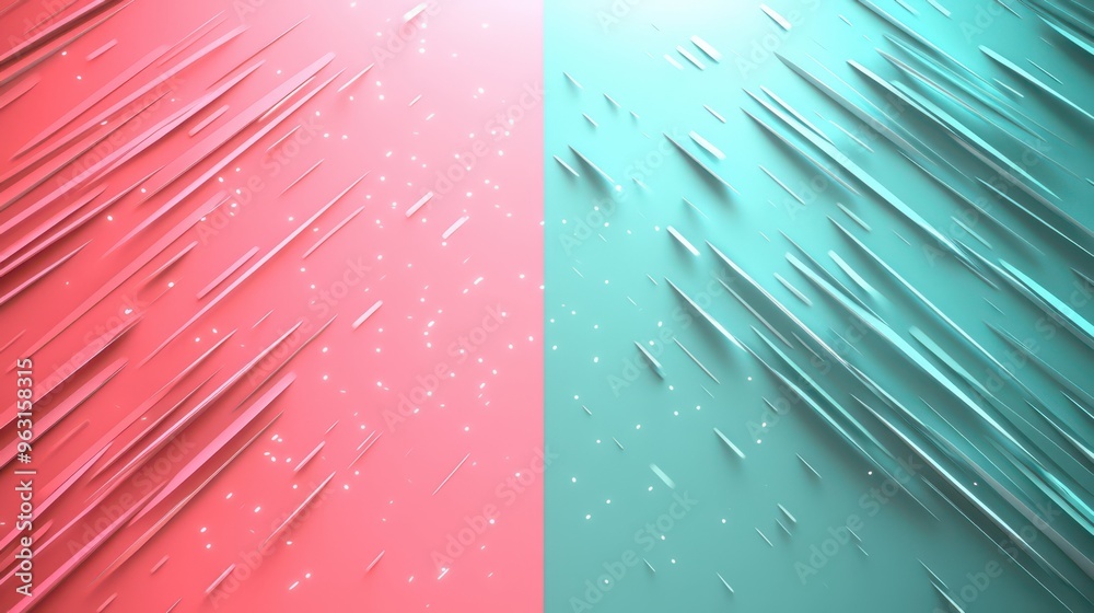 Dynamic diagonal strokes in pink and teal, split in half over ...