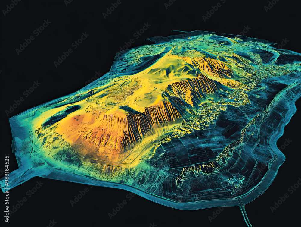 Technical aerial visual, 3D LiDAR GIS aerial map satellite scan model ...