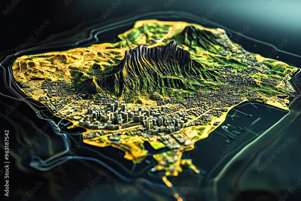 Stock-Illustration „Technical aerial visual, 3D LiDAR GIS aerial map ...