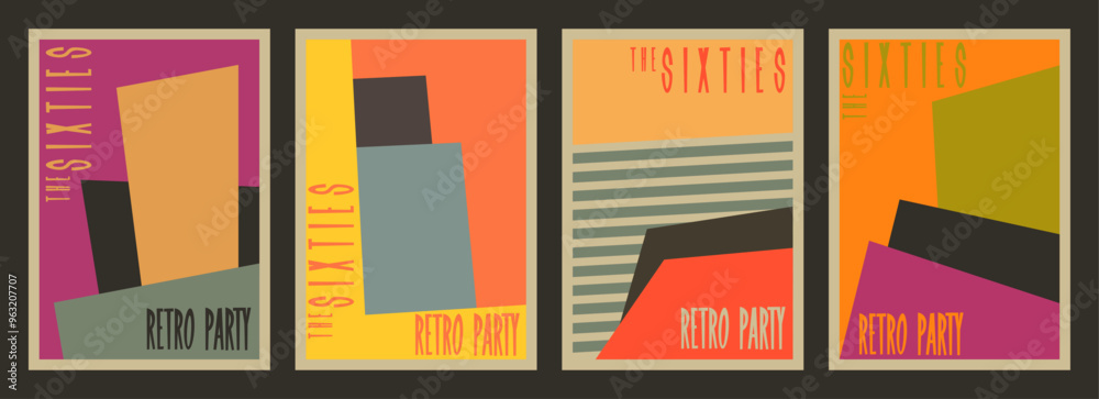 1960s Background Set, Vector Abstract Templates for Retro Party's ...