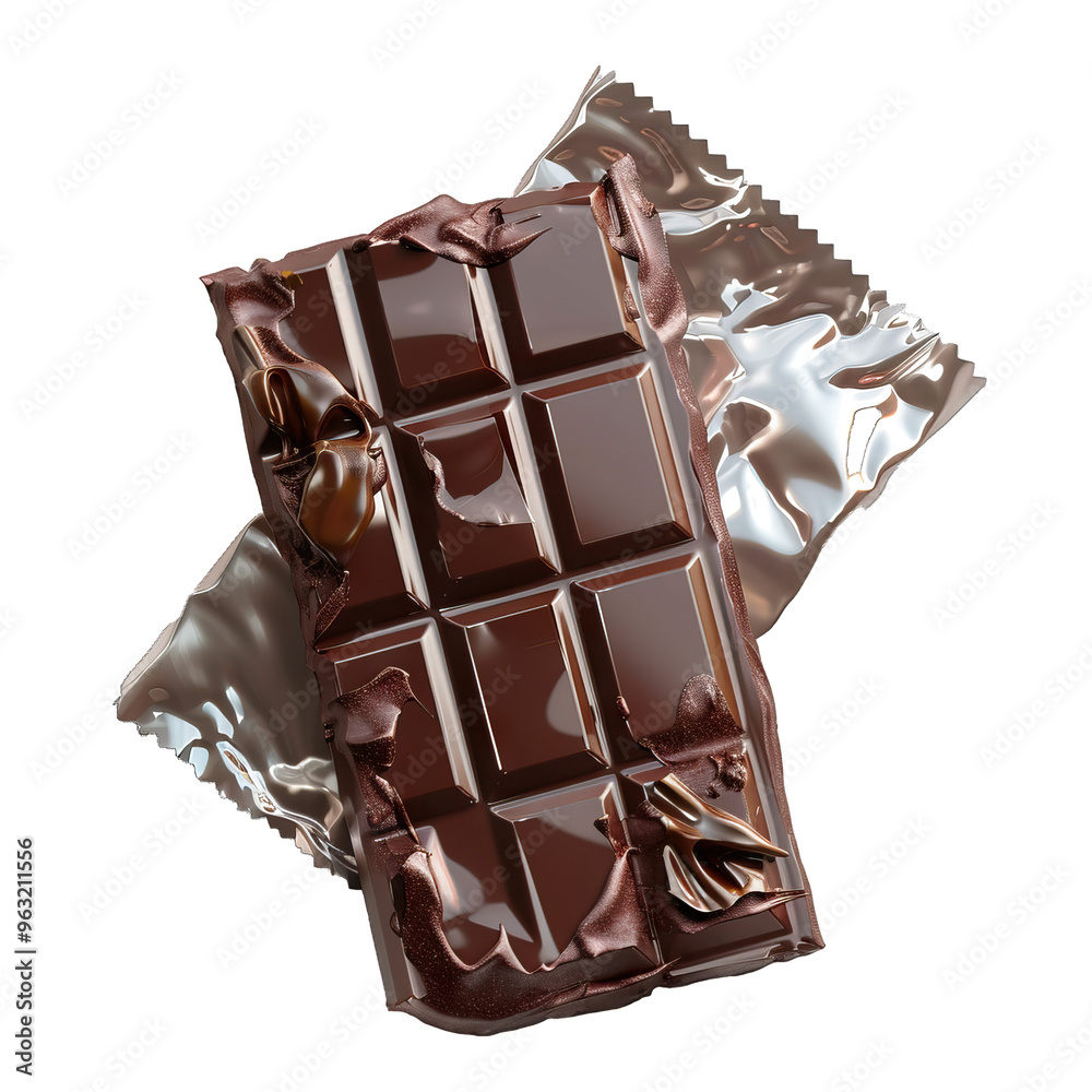 Melted chocolate bar with its wrapper intact, isolated on transparent ...