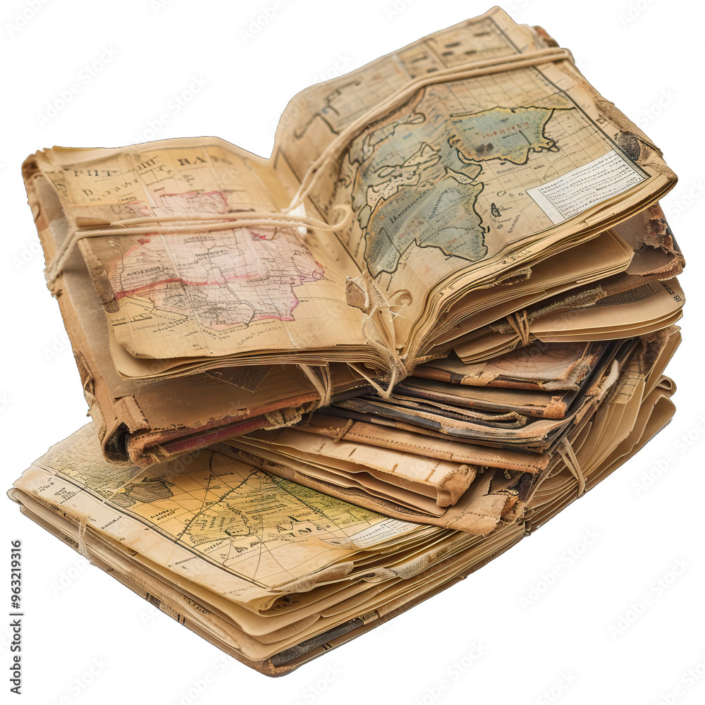 Old atlas with folded maps and bookmarks, for tracking the evolution of ...