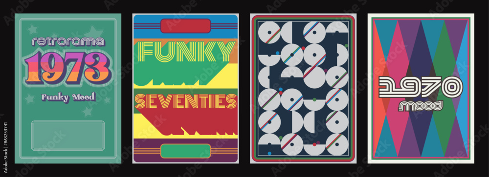 1970s Background Set, Vector Templates for Retro Party, Event Posters ...