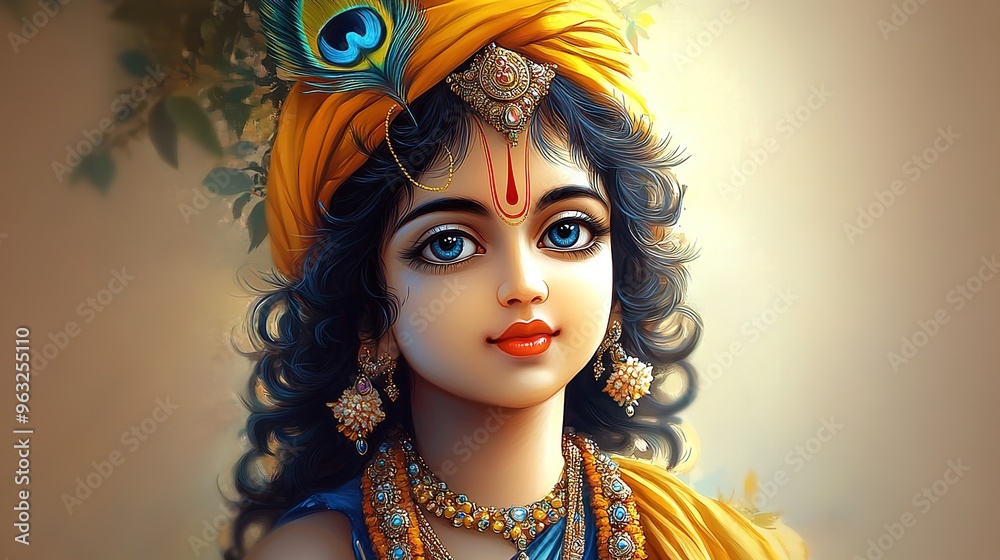 Lord Krishna wallpaper with a gold background and flowers Stock ...