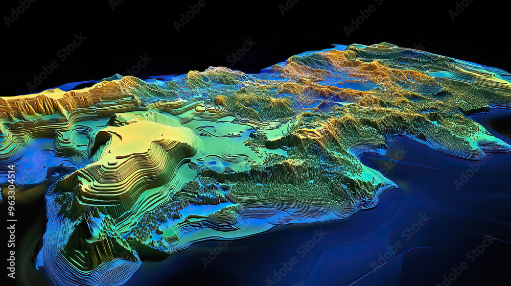 Ilustração Technical aerial visual, 3D LiDAR GIS aerial map satellite ...