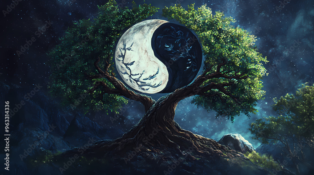 Ying yang concept of balance yggdrasil tree of life norse mythology ...