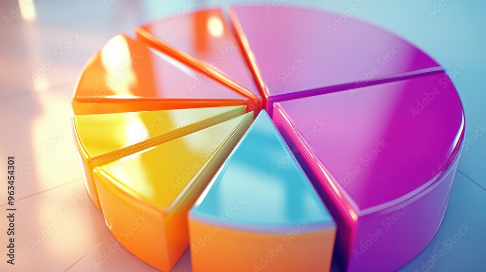 Detailed view of a 3D pie chart with realistic shading and lighting ...