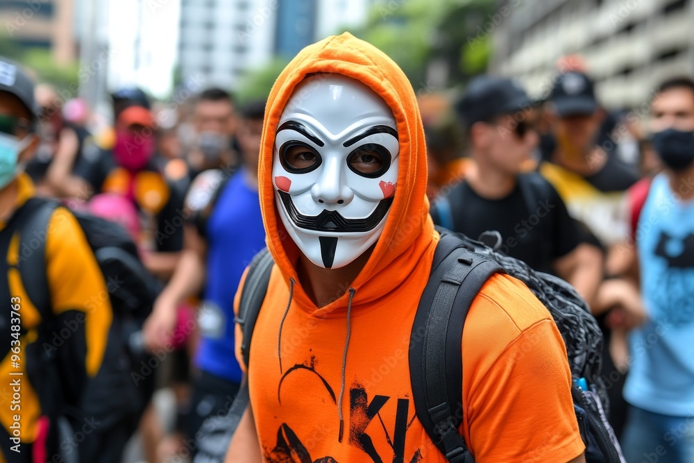 Stock-Illustration „Masked man disappearing into a crowd with swift ...