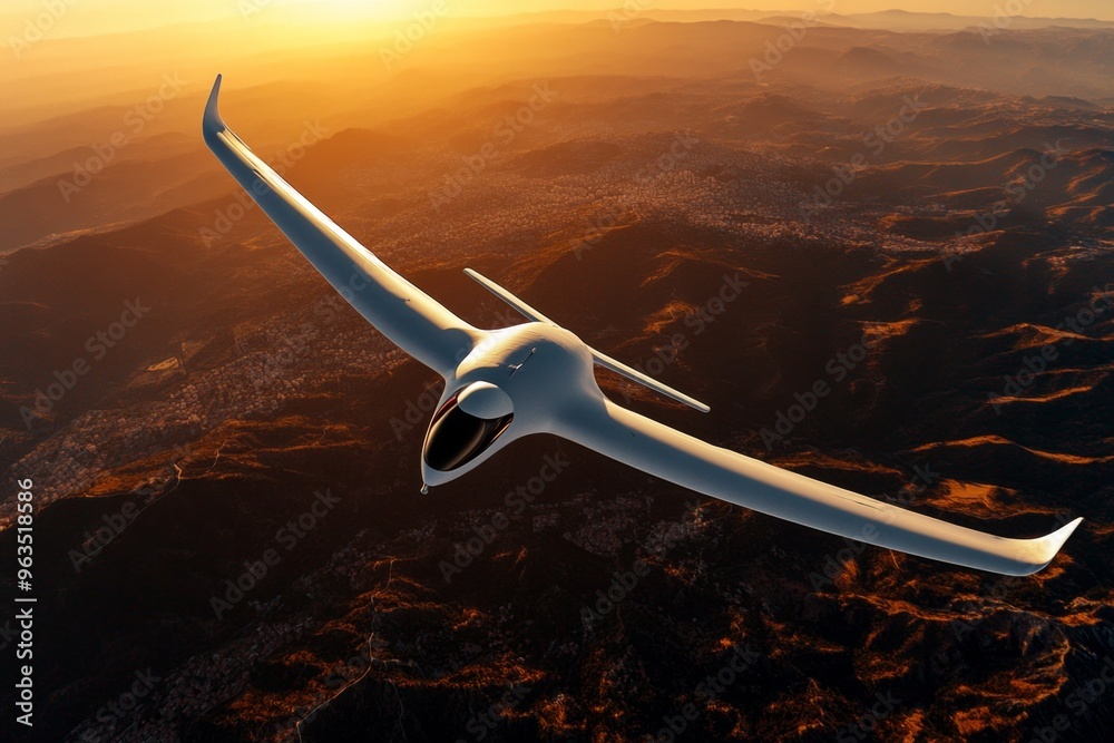 Bird gliding on thermal currents, riding the invisible wind with barely ...