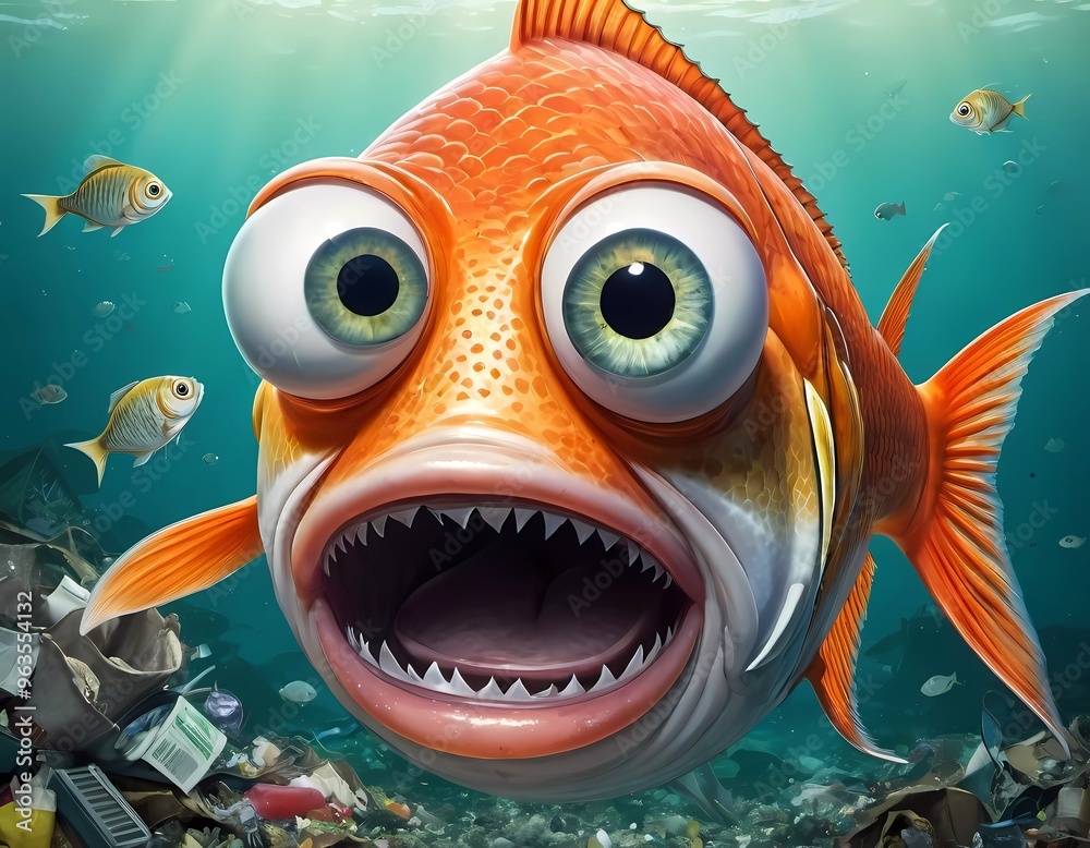 Ilustración de Stock Large fish with exaggerated bulging eyes reacts in ...
