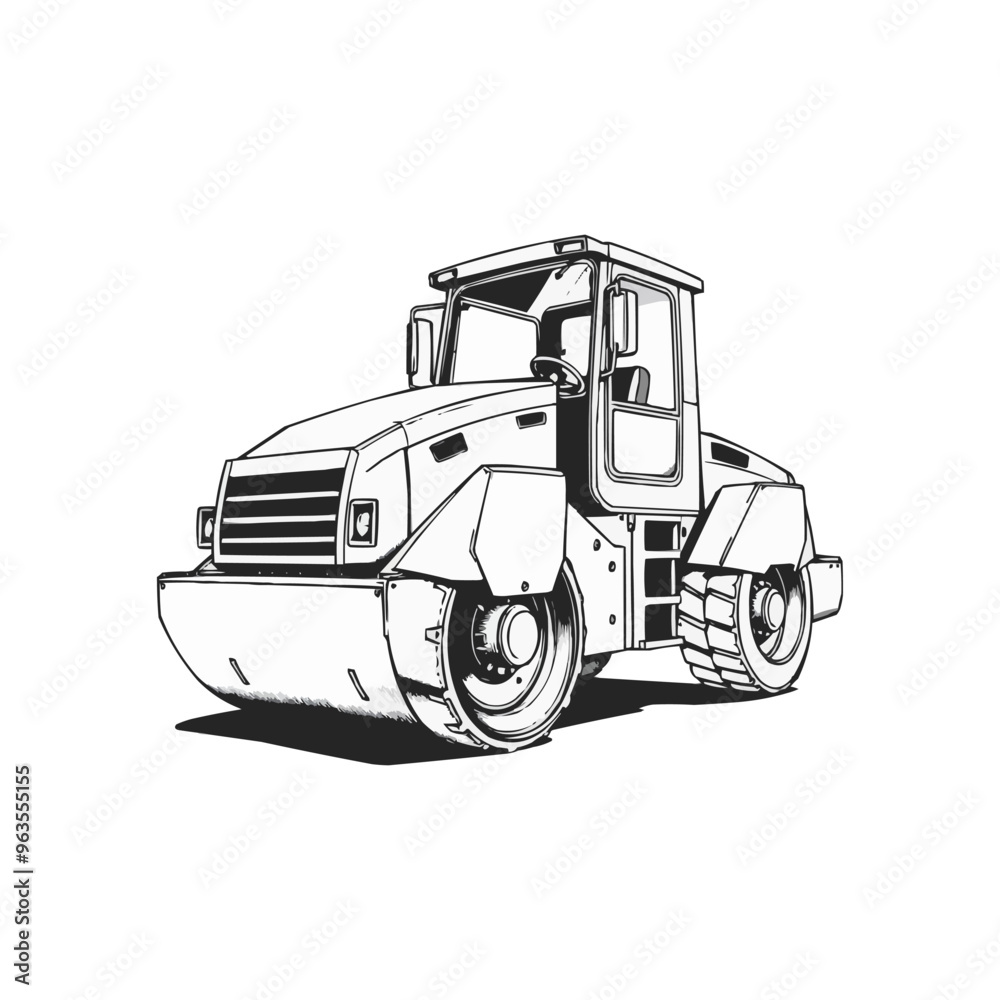 Vector de Stock Road Roller vector artwork. Steamroller black and white ...