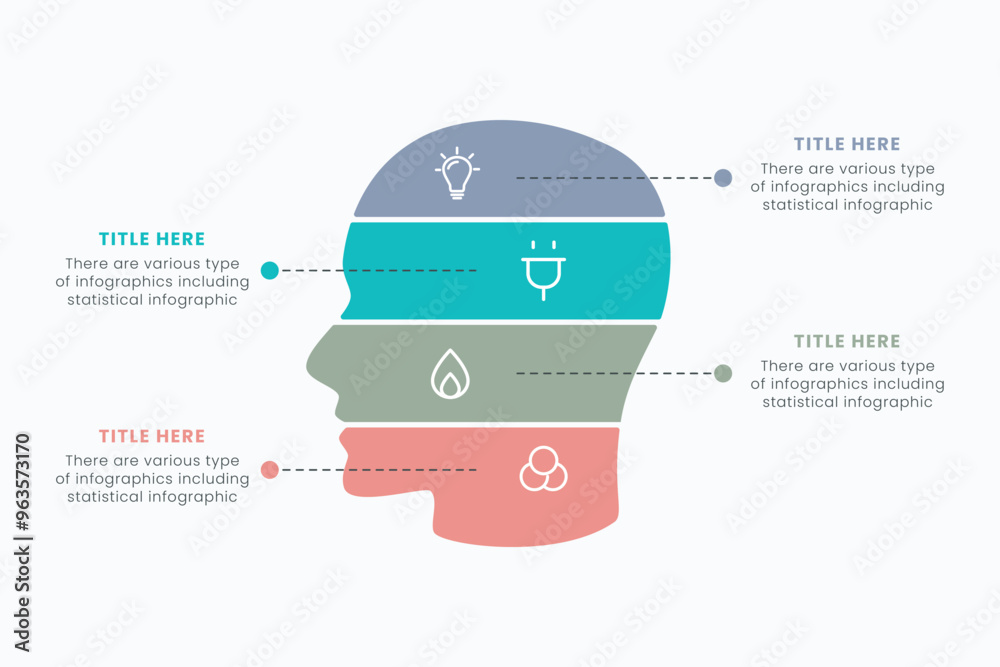 Vector brain infographic design template with 4 steps, human head learn ...