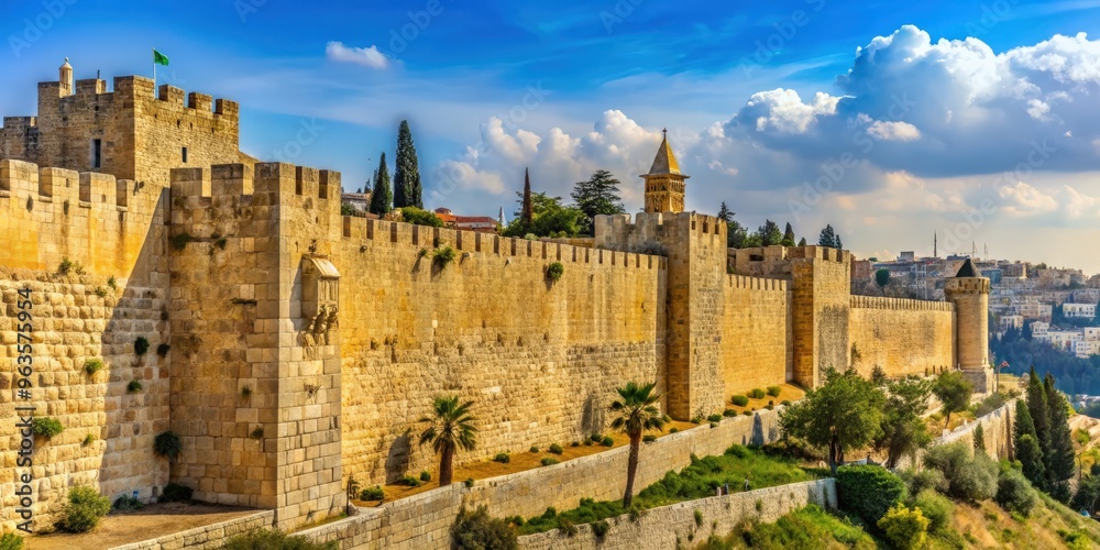 Ancient defensive wall surrounding the holy city of Jerusalem Stock ...