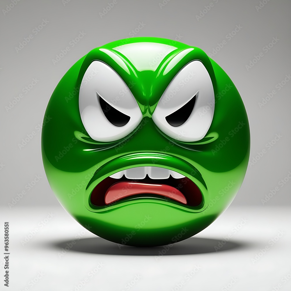 3D emoticon with a disgusted expression, bright green color, squinting ...