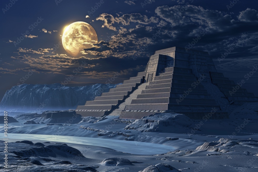 Mesopotamian Ziggurat Under Moonlight - Symbolic Representation of ...