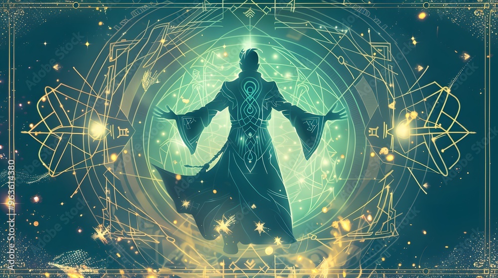 Mystical Figure in a Geometric Portal Stock Illustration | Adobe Stock