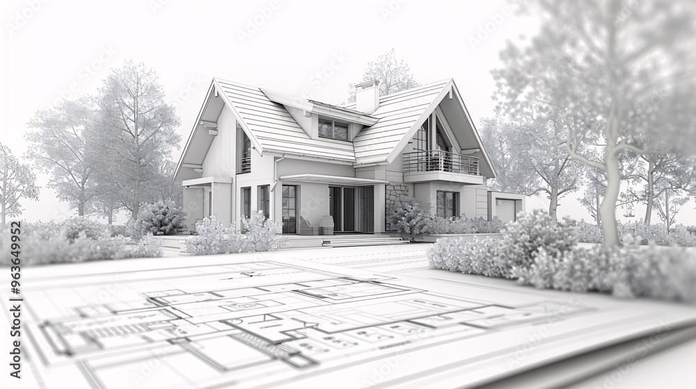 Architectural House Design Blueprint Stock Illustration | Adobe Stock