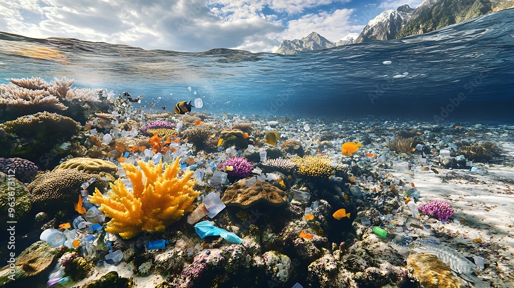 An underwater scene where vibrant marine life thrives in clean waters ...