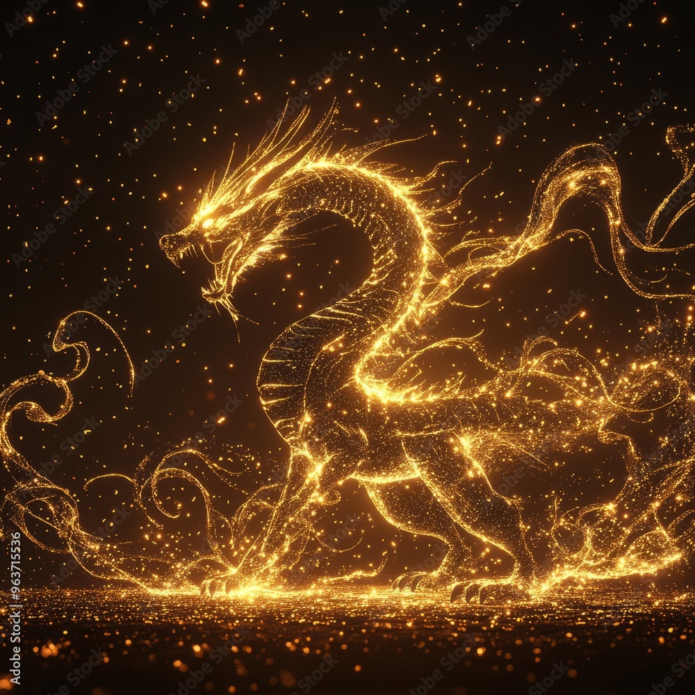 Foto de Stock Luminous Dragon Silhouette: 8K Unity_2 Tenebrism Mastery ...