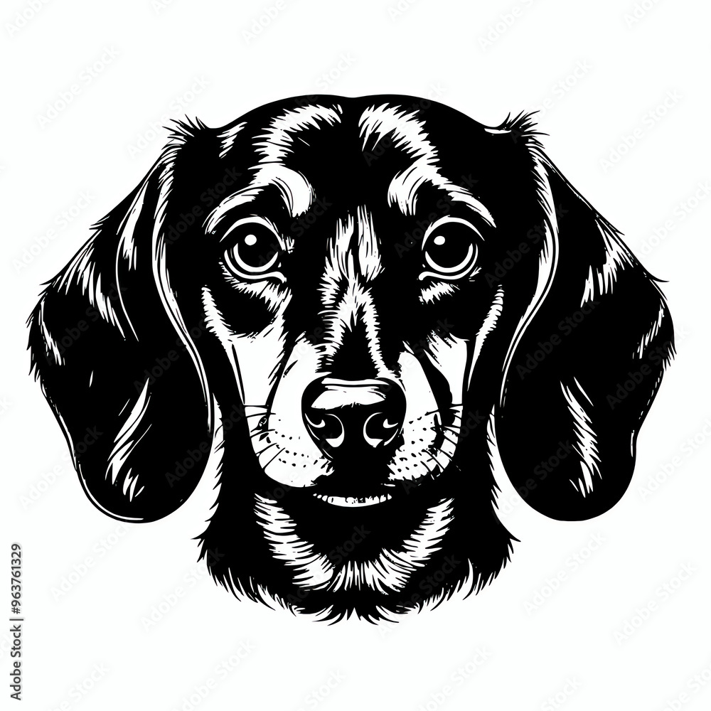 Drawing of dachshund dog face vector silhouette illustration, weiner ...