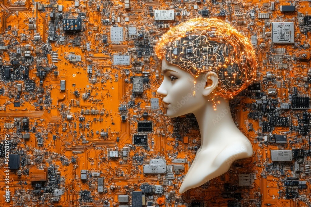 Brainwave Activity Brain Robotic Futuristic Conceptual Portrait Of